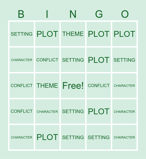 ELEMENTS OF A STORY Bingo Card