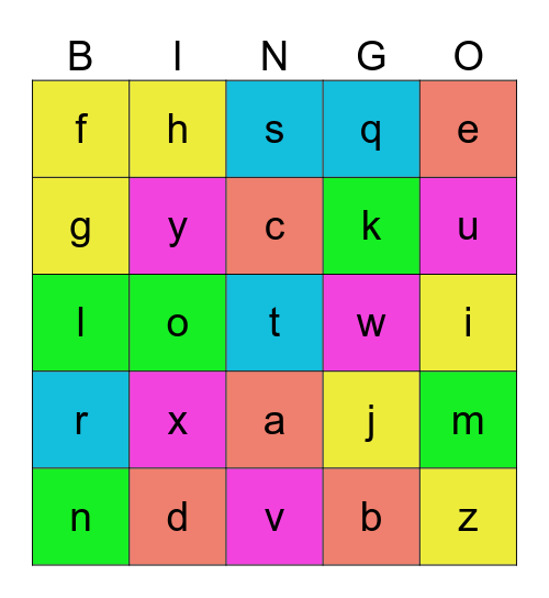 Alphabet Bingo Card