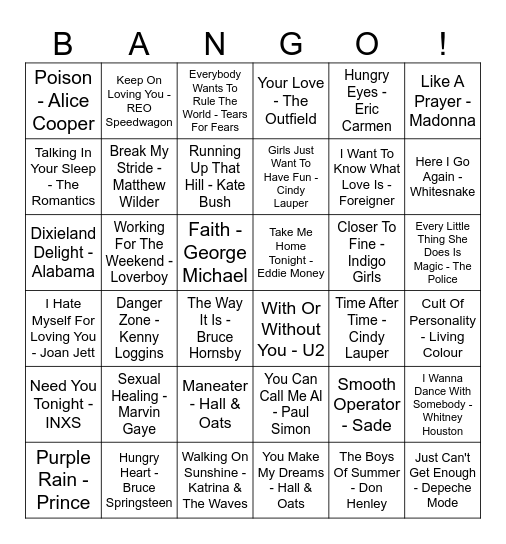 Last Level Bar Bango 80's Edition Bingo Card