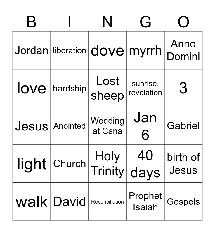 6th Grade CCD - 1st Semester Bingo Card