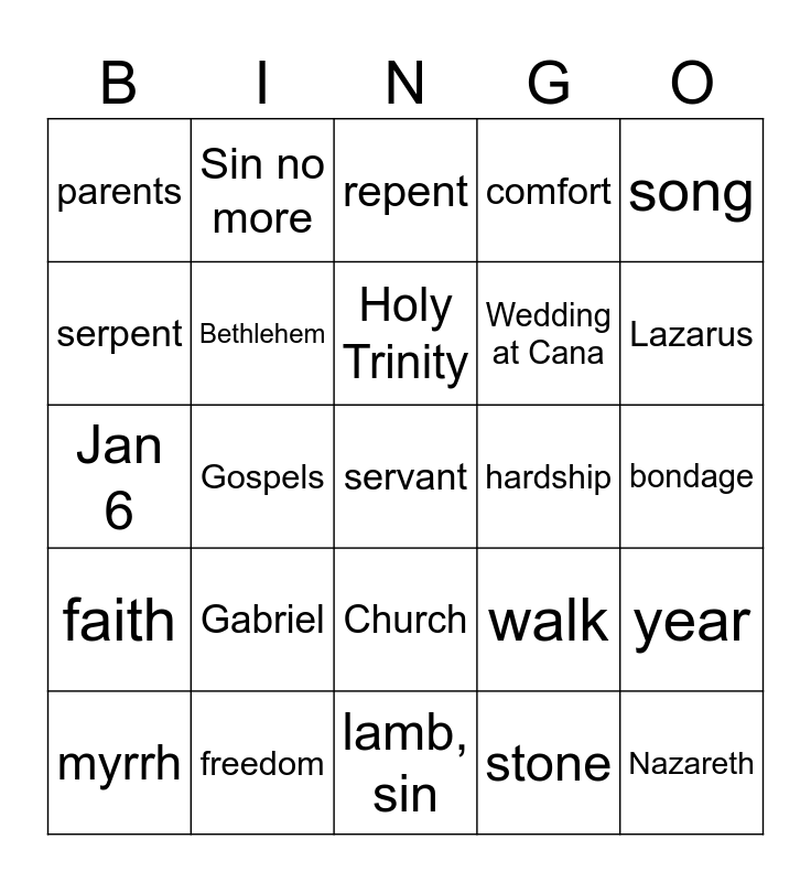 6th Grade CCD - 1st Semester Bingo Card