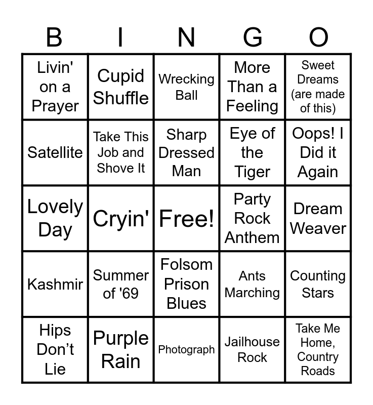 SING -- BINGO -- WIN! Bingo Card