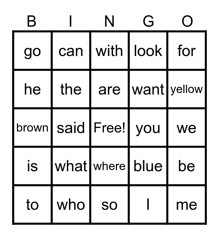 SIGHT WORDS Bingo Card