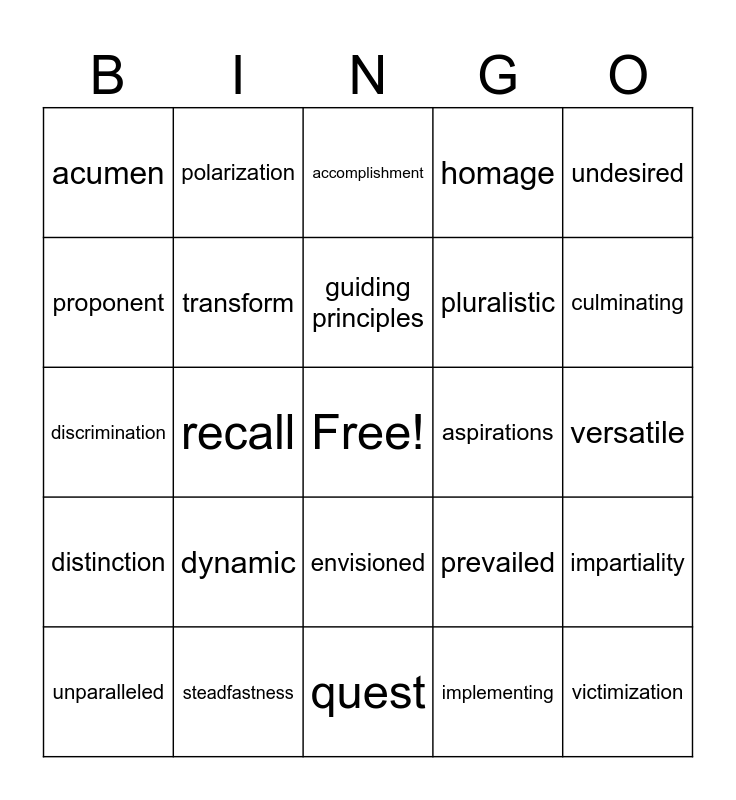 The Great Visionaries Bingo Card