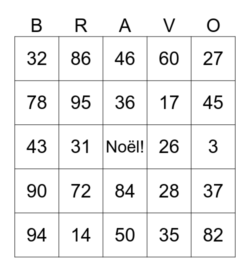 Joyeux Noël! Bingo Card