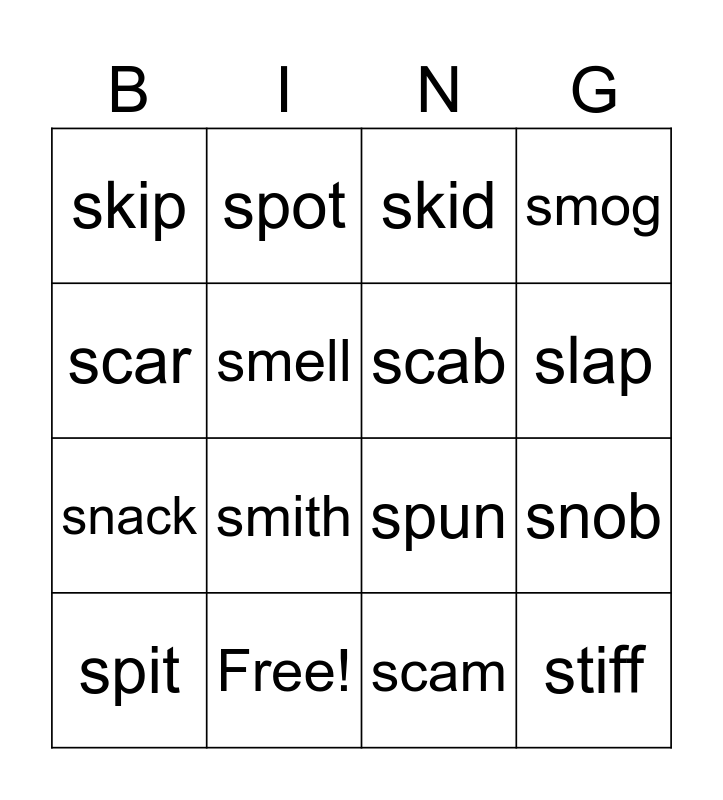 S Blends Bingo Card