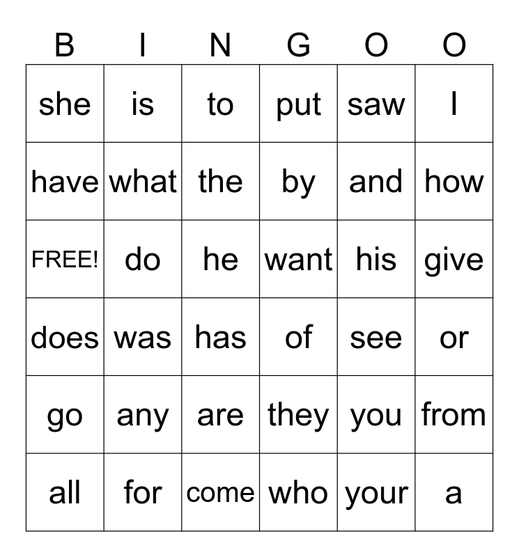 Red Word Bingo Card