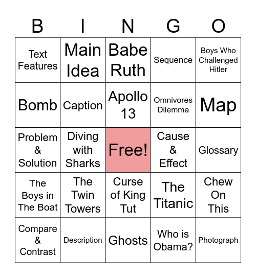 Literary Nonfiction Bingo Card