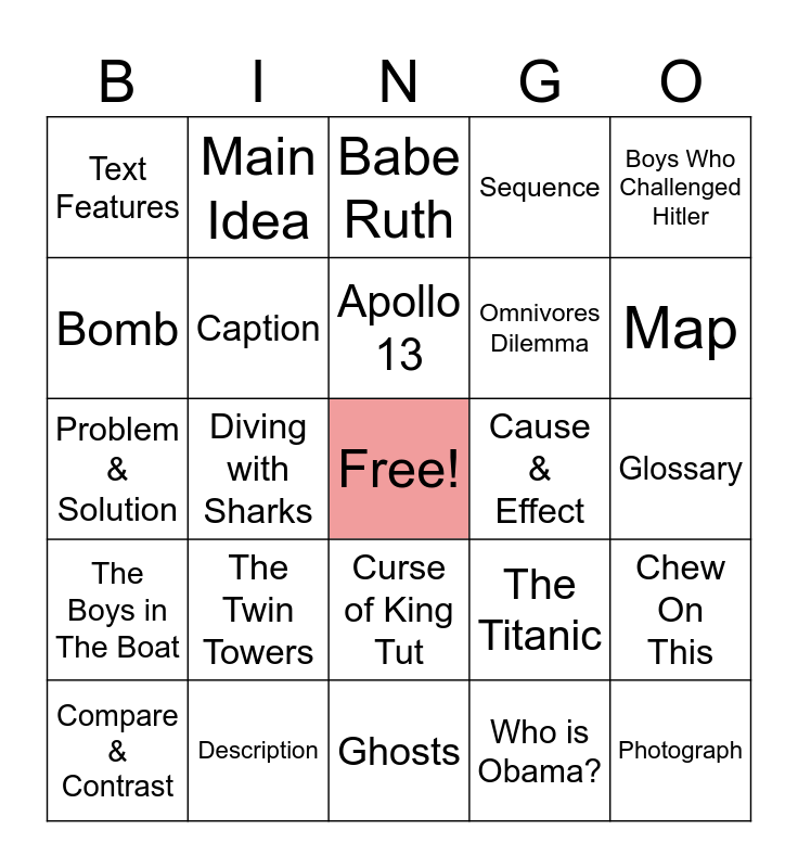 Literary Nonfiction Bingo Card