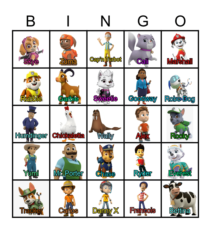 Paw Patrol Bingo Card