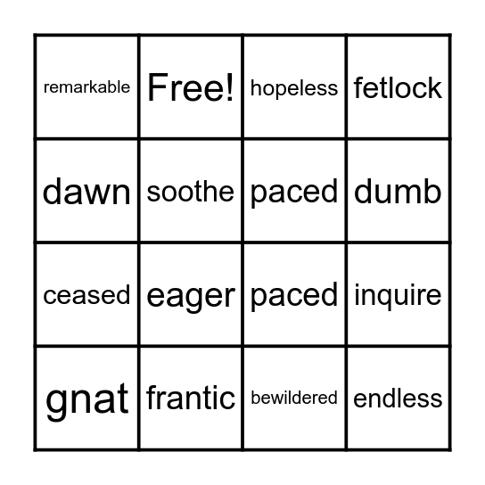 Sylvester & the Magic Pebble Bingo Card