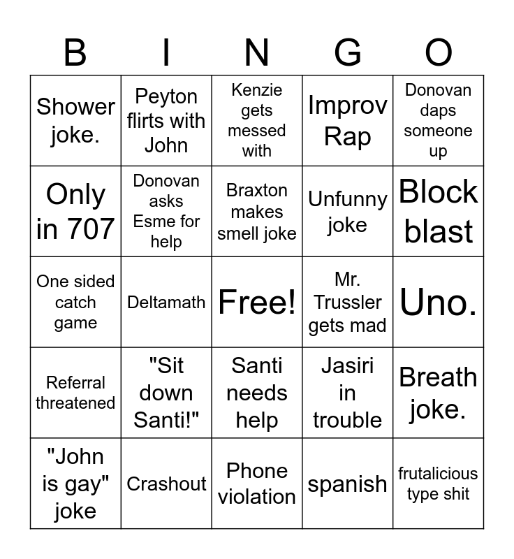 4th Block Bingo Card