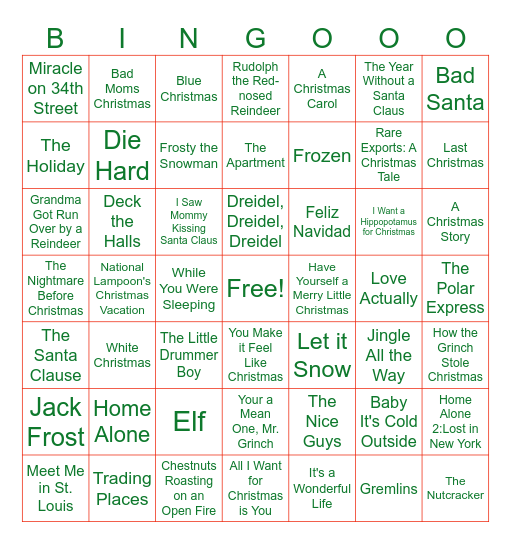 Holiday Bingo Card