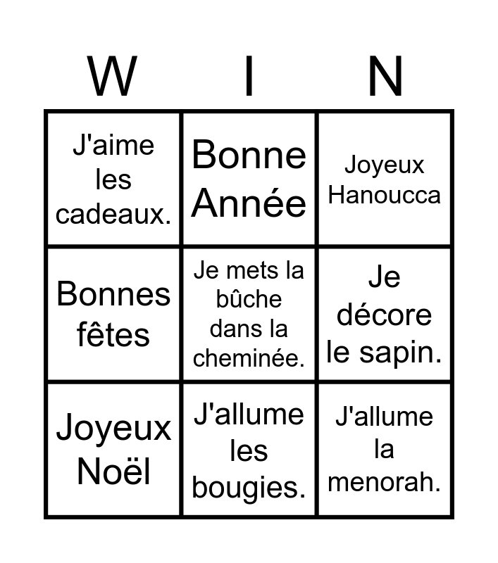 5 French Les fêtes d'hiver Bingo Card