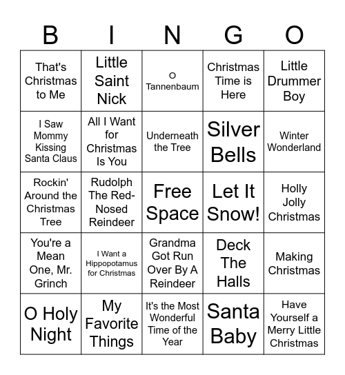 Holiday Music Bingo Card