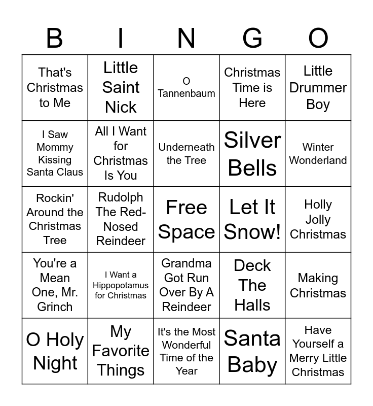 Holiday Music Bingo Card