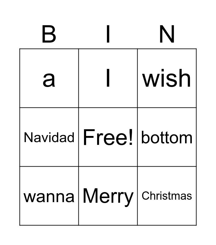 Feliz Navidad Bingo Card