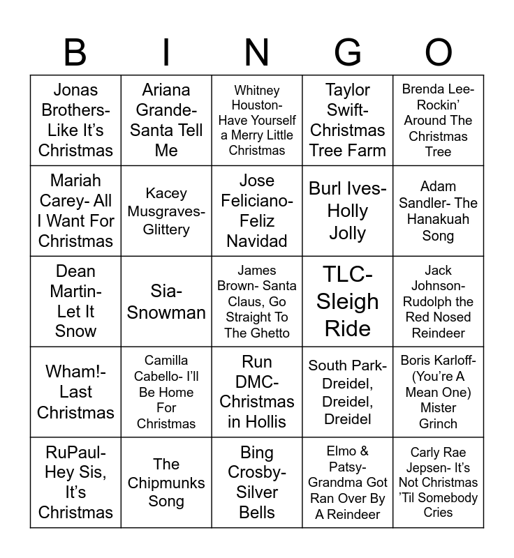 Total Quiz presents Radio Bingo: Holiday Pop Music Bingo Card