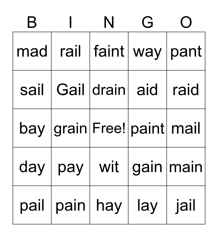 Phonics for Reading: Level 2, Lessons 1-3 Bingo Card