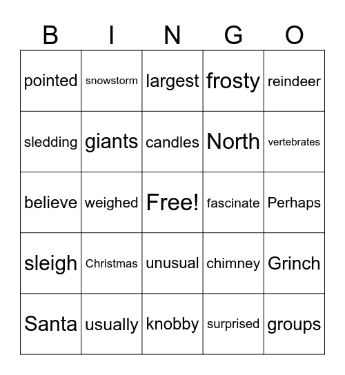 3rd Grade Bingo Card