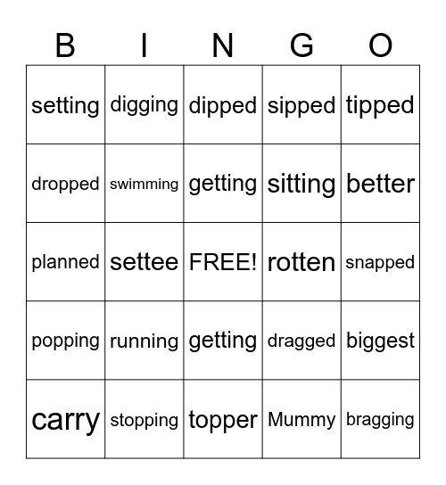 Double Consonants Bingo Card