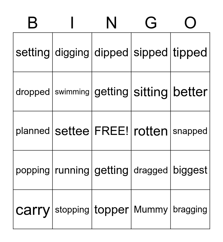 Double Consonants Bingo Card