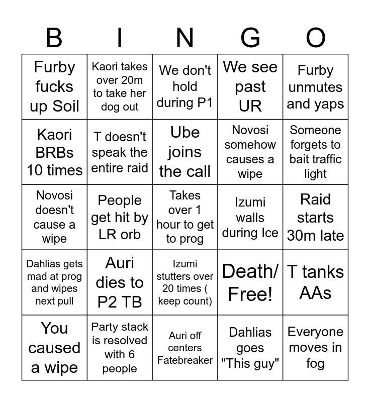 FRU PROG Bingo Card