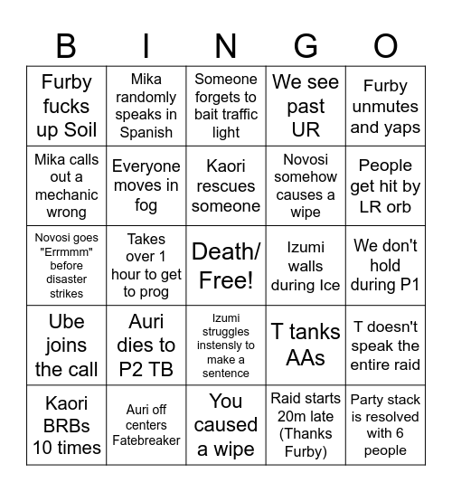 FRU PROG Bingo Card