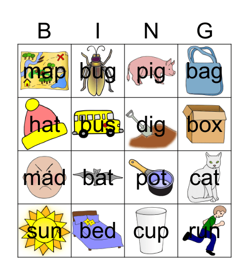 CVC Words Bingo Card