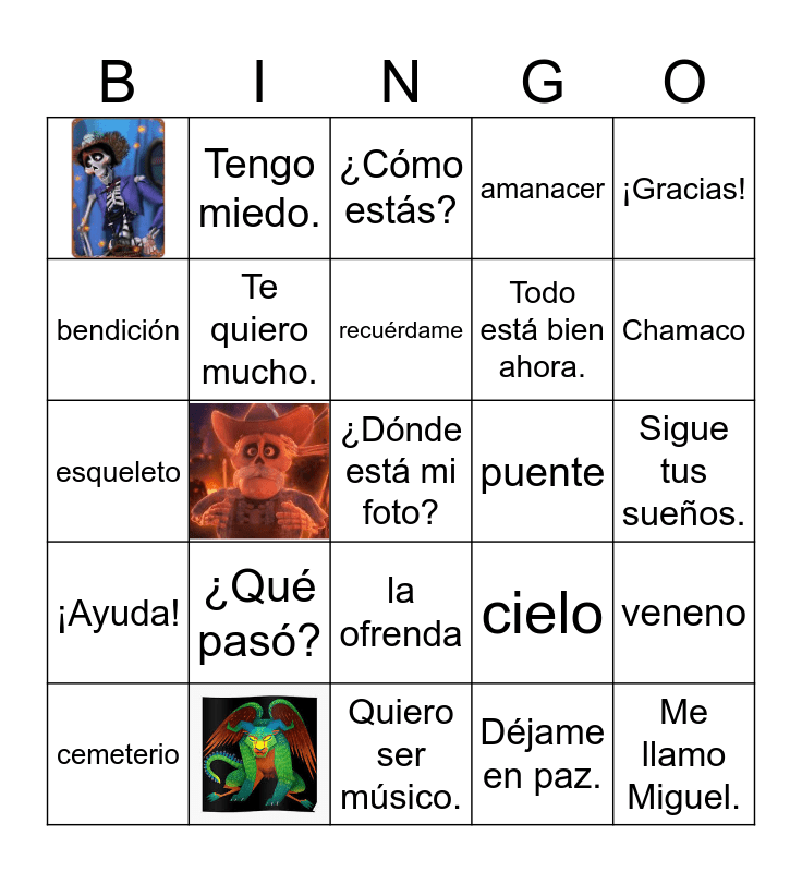 Coco the Movie Bingo Card