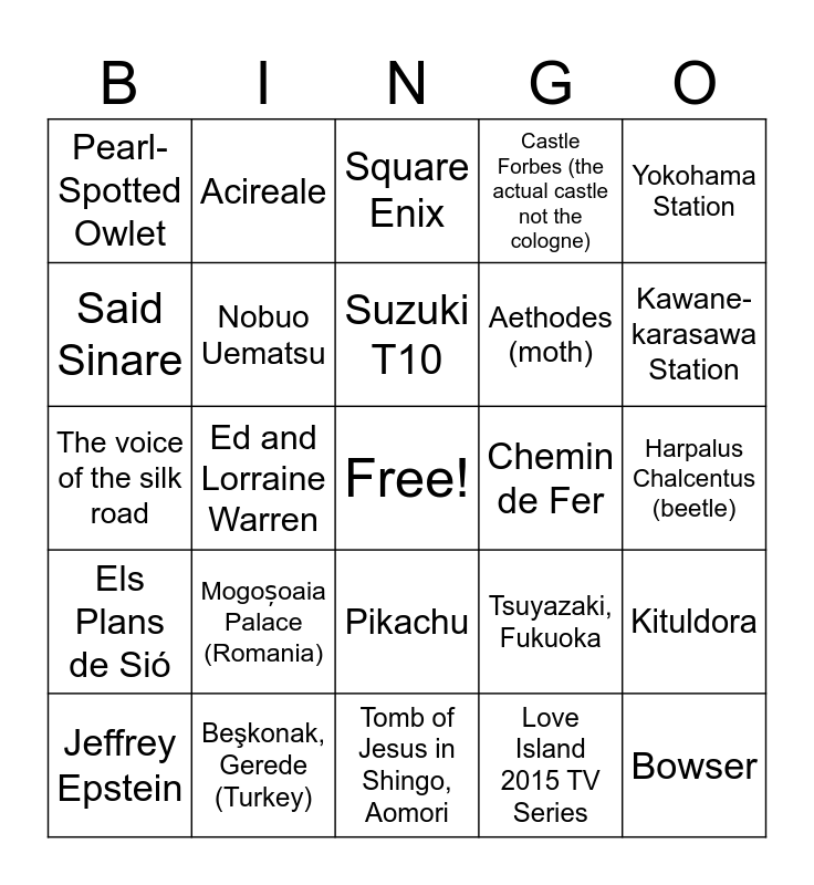wikirace bingo #2 Bingo Card