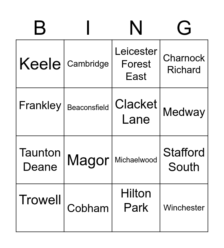Motorway services Bingo Card