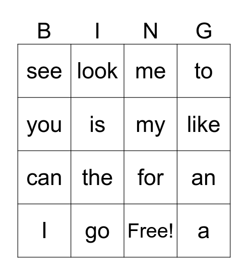 January Sight Word Bingo Card