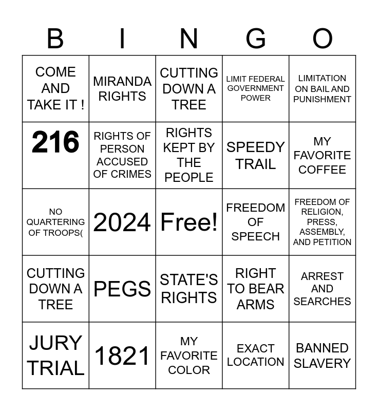 BILL OF RIGHTS Bingo Card