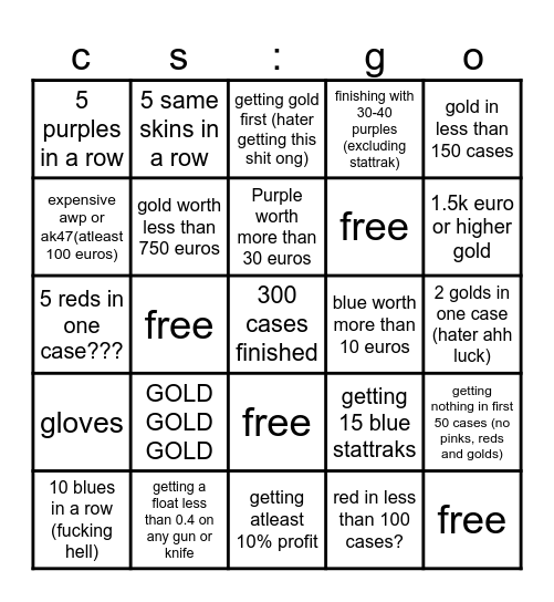 cs:go case bingo card Bingo Card