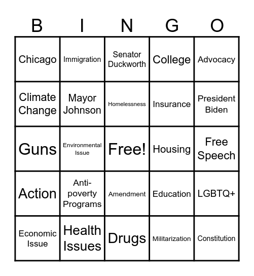 Public Policy Bingo Card