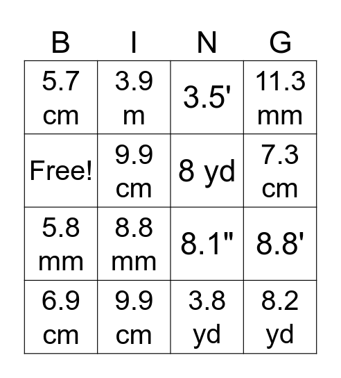 Pythagorean Theorem Bingo Card