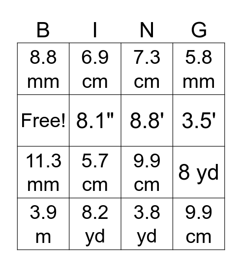 Pythagorean Theorem Bingo Card