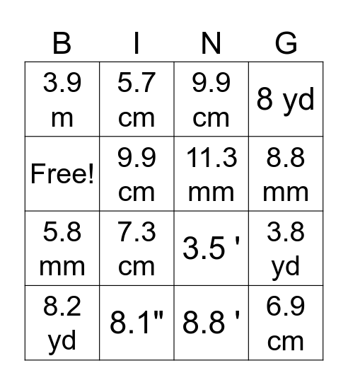 Pythagorean Theorem Bingo Card