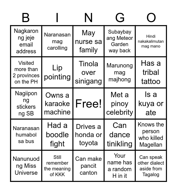 Pinoy pDiversity Bingo Card