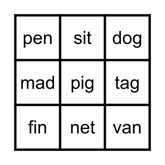 CVC Bingo Card