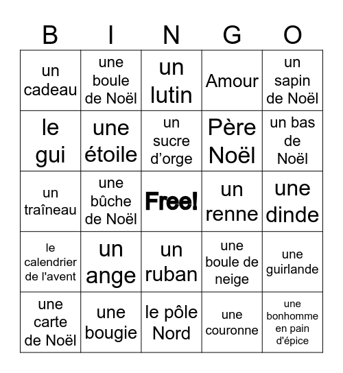 Fête de Noël Bingo Card