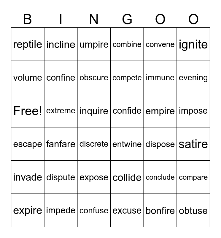 Wilson 4.2 VCe Multisyllabic Words Bingo Card