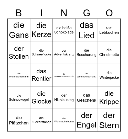 Weihnachten Bingo Card