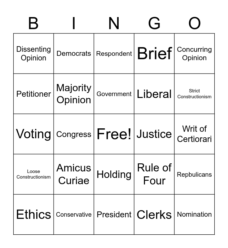 Supreme Court Decisions Bingo Card