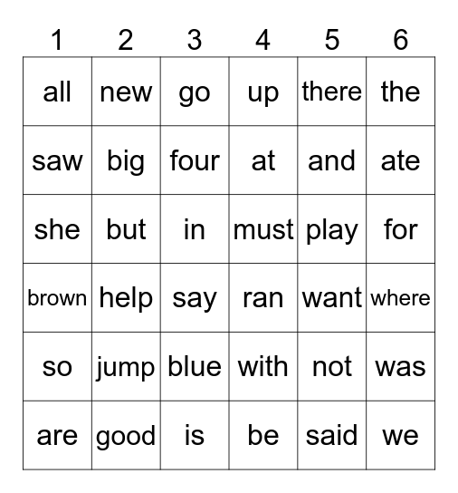 Sight Word Battleship Bingo Card