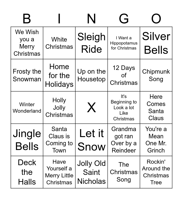 Christmas Music BINGO Card