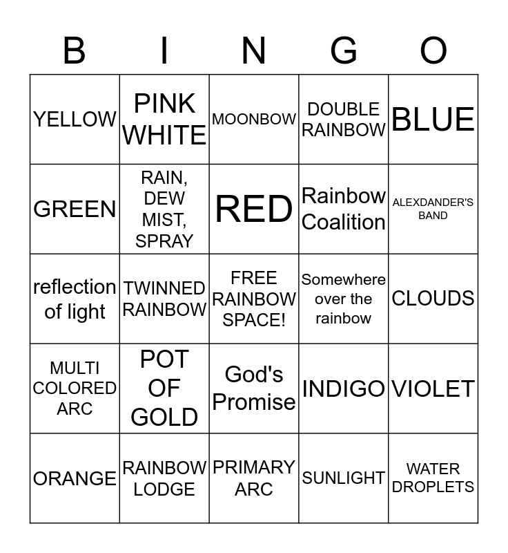 RAINBOW BINGO Card