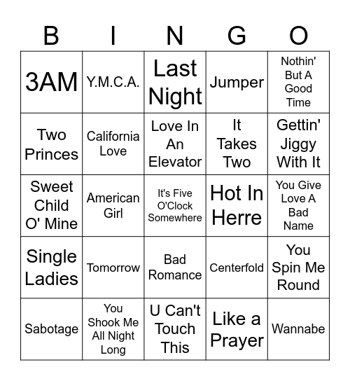 UB Music Bingo Random Mix 1 Bingo Card