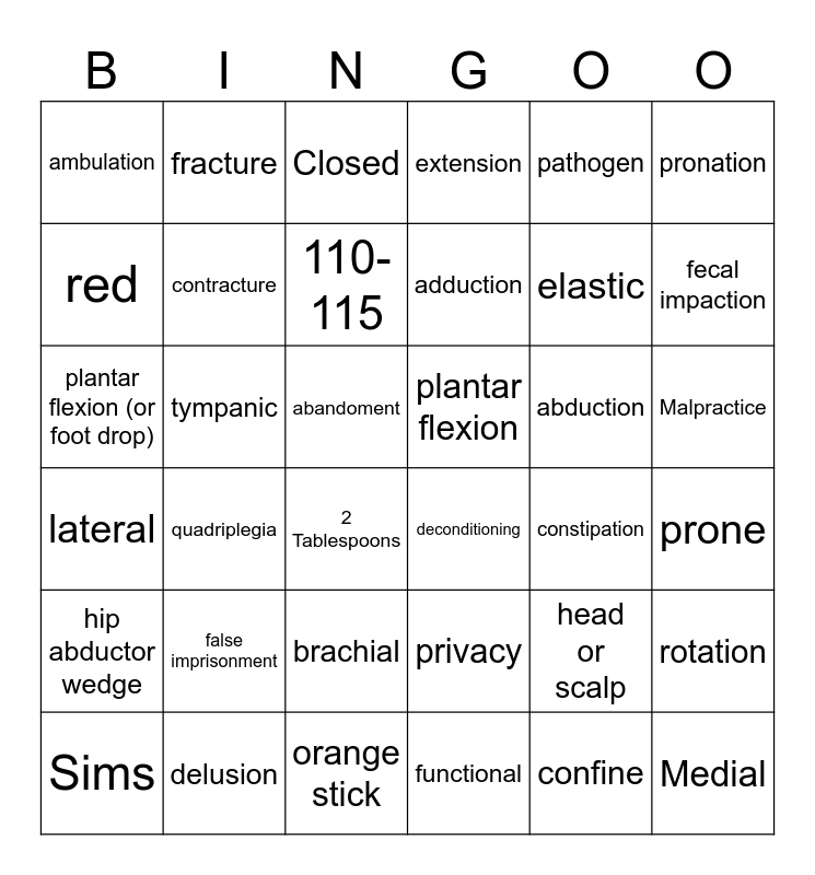 1st Semester Final Exam Review Bingo Card